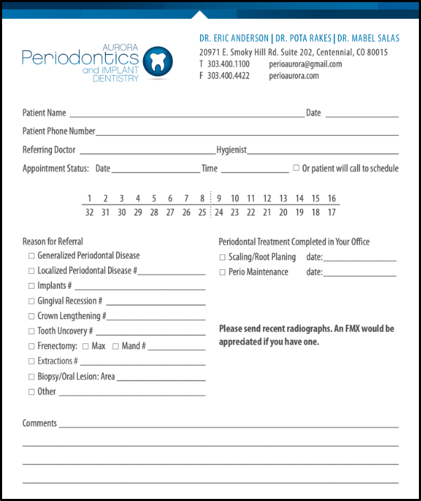 Referral Forms Aurora Periodontics Implant Dentistry